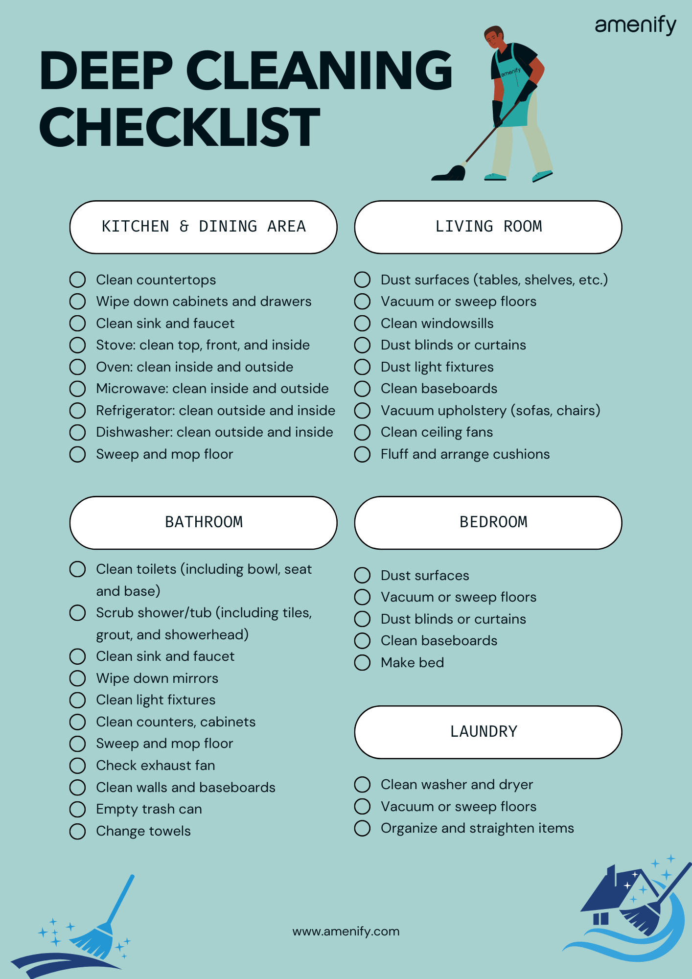 Deep Cleaning Checklist A Room by room Guide Amenify